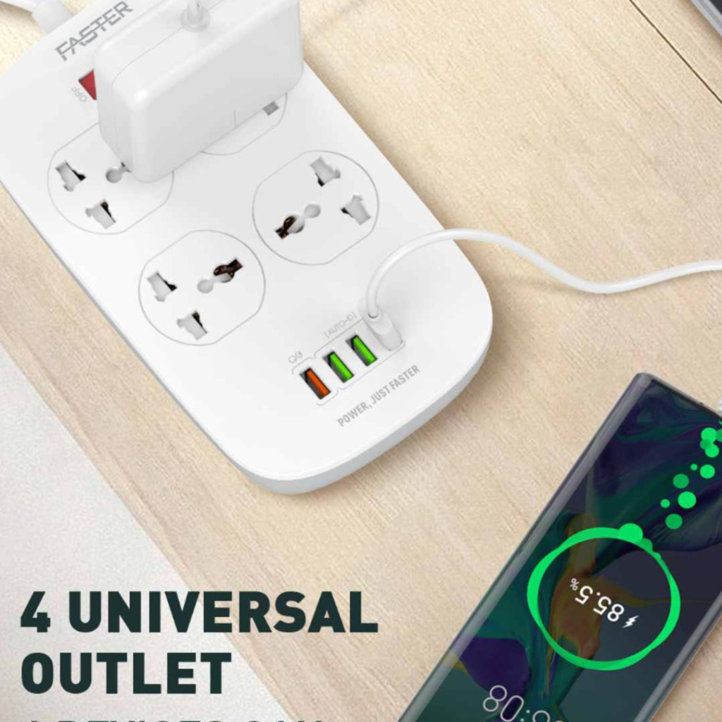 Faster 4 Power Socket 4 USB Smart Switch QC3.0 USB Fast Charging ...