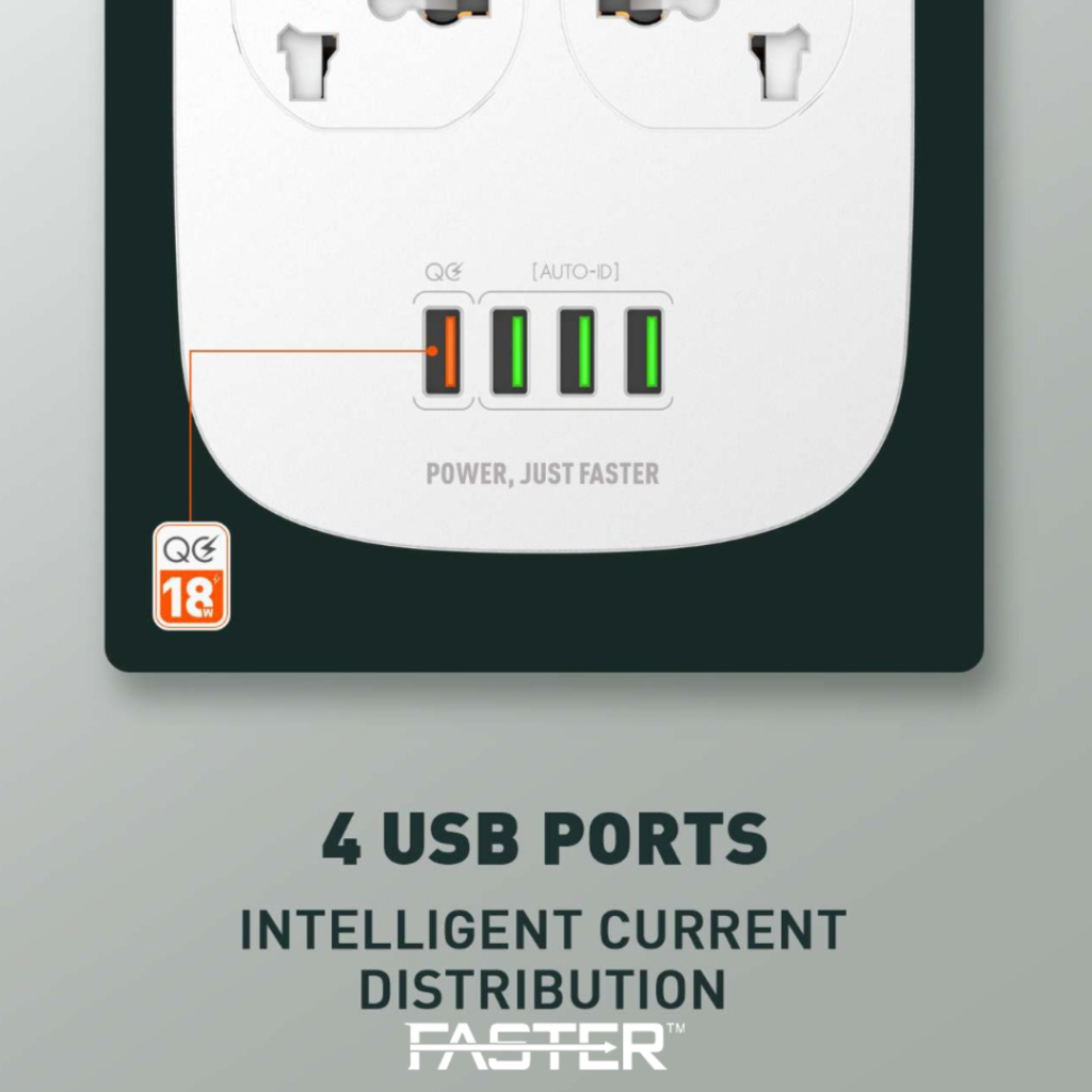 Faster 4 Power Socket 4 USB Smart Switch QC3.0 USB Fast Charging ...
